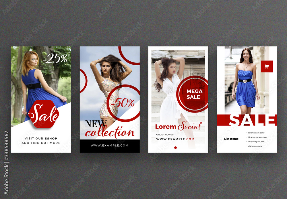 Fashion Store Social Media Post Layout with Red Accent Stock Template ...