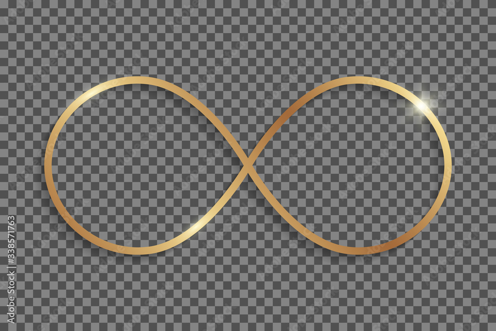 Golden infinity symbol with shadows and highlights isolated on a ...
