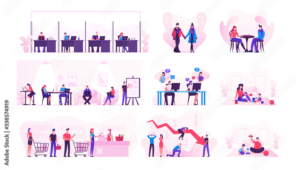 Set of Characters Wearing Medical Masks Business and Every Day Routine ...