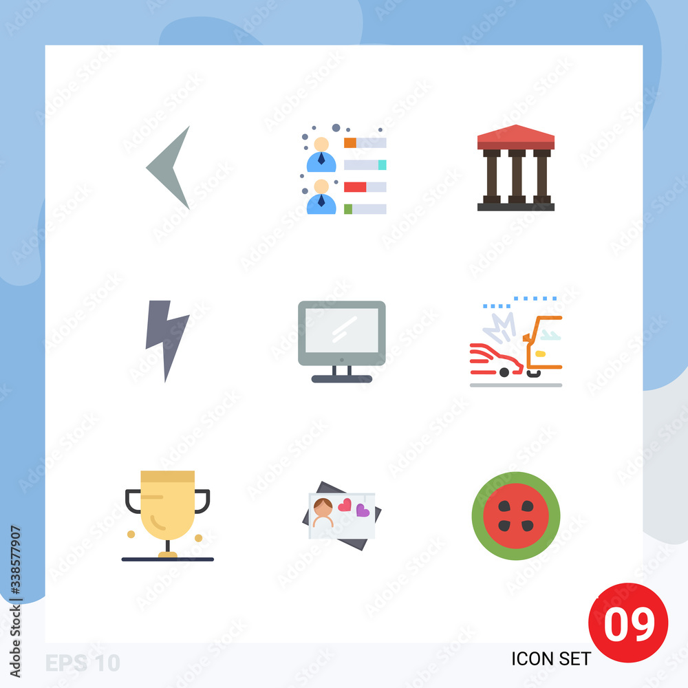 Flat Color Pack of 9 Universal Symbols of pc, device, bank, monitor, ui ...
