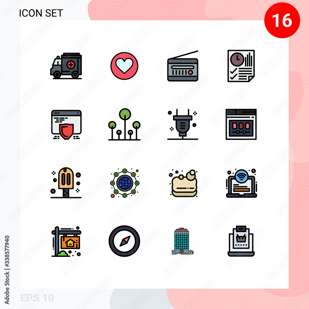 Pictogram Set of 16 Simple Flat Color Filled Lines of protection ...