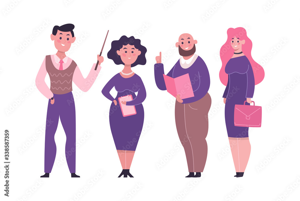 Set of teachers in different poses showing various gestures. Education ...