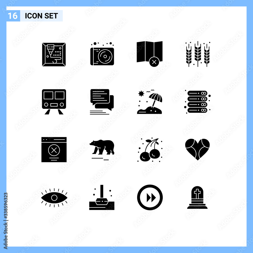 Universal Icon Symbols Group of 16 Modern Solid Glyphs of train ...