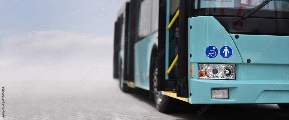 modern low floor city bus with open doors on sky background Stock Photo ...
