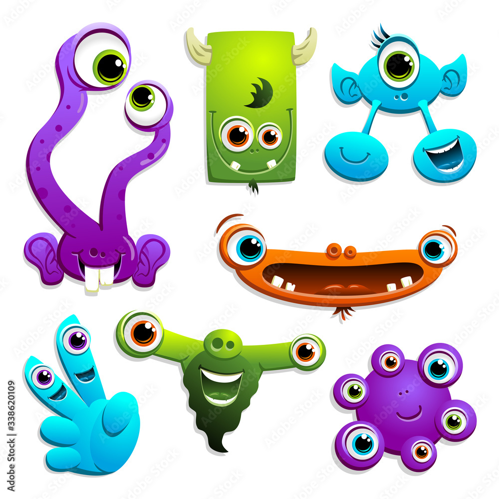 Vector set of colorful monster / alien character heads with various ...