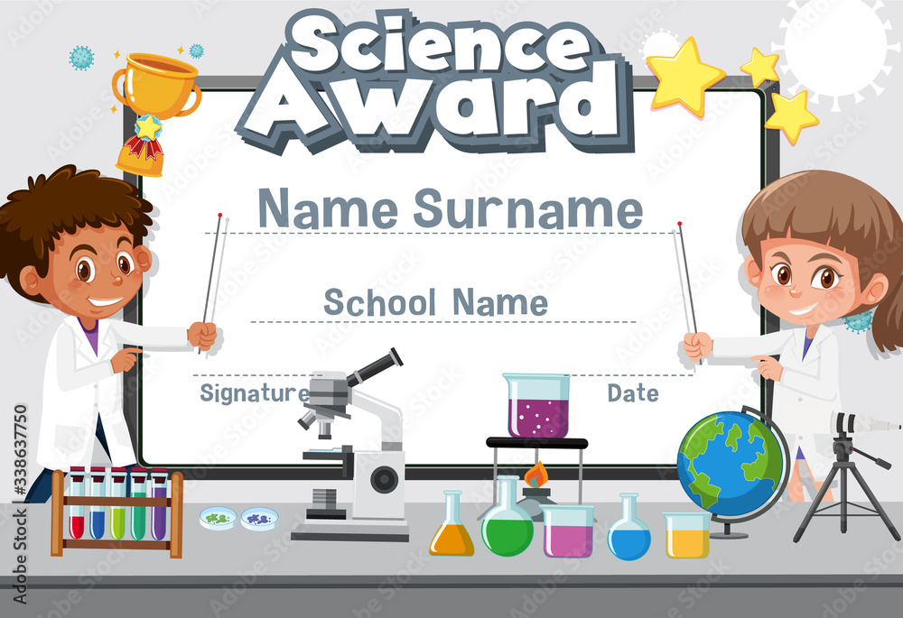 Certificate template design for science award with two students in lab ...