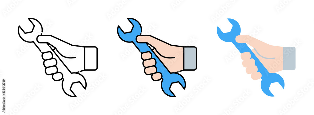 hand holding spanner icon set isolated on white background for web ...