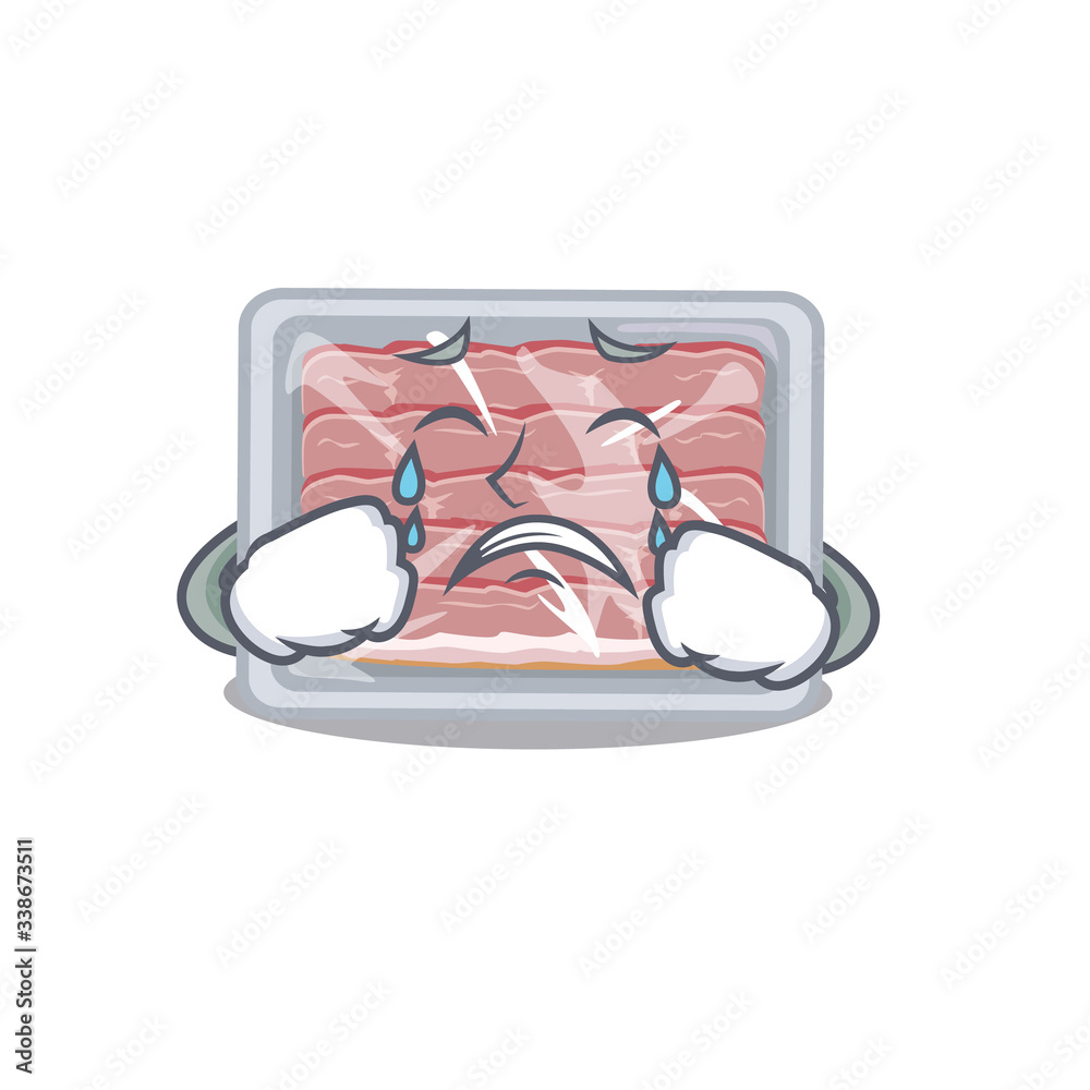 Cartoon character design of frozen smoked bacon with a crying face ...