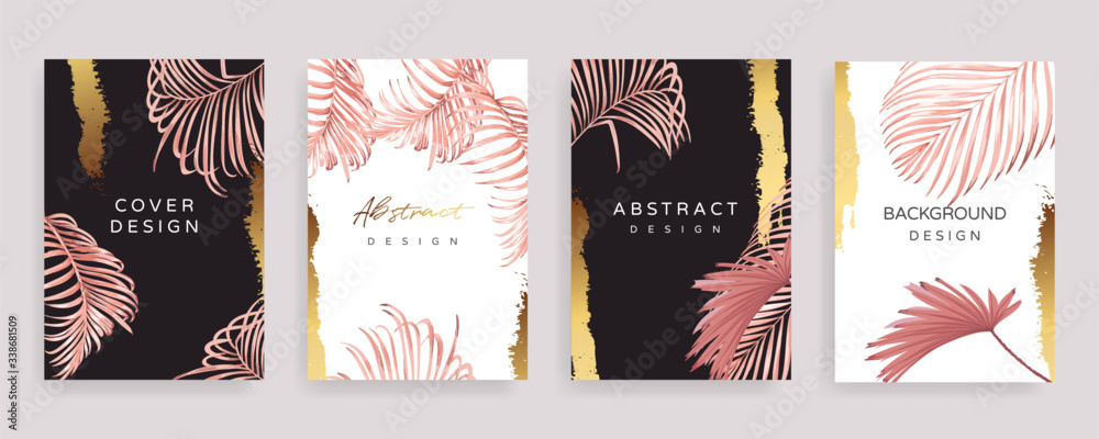 Rose gold summer Tropical palm leaves cover design template vector ...
