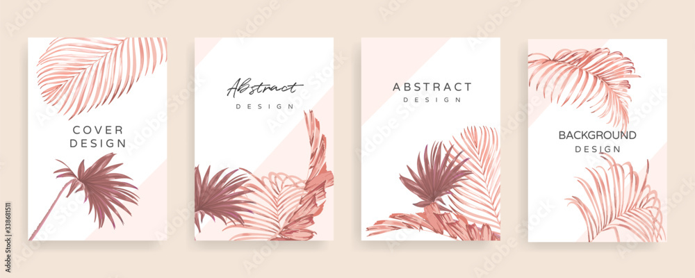 Rose gold summer Tropical palm leaves cover design template vector ...