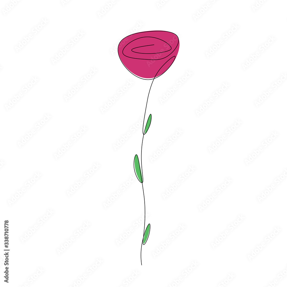 Pink rose flower silhouette line drawing. Vector illustration Stock ...