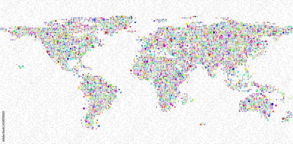 Simplified symbolic dot pattern world map. Flat earth. Colorful vivid ...