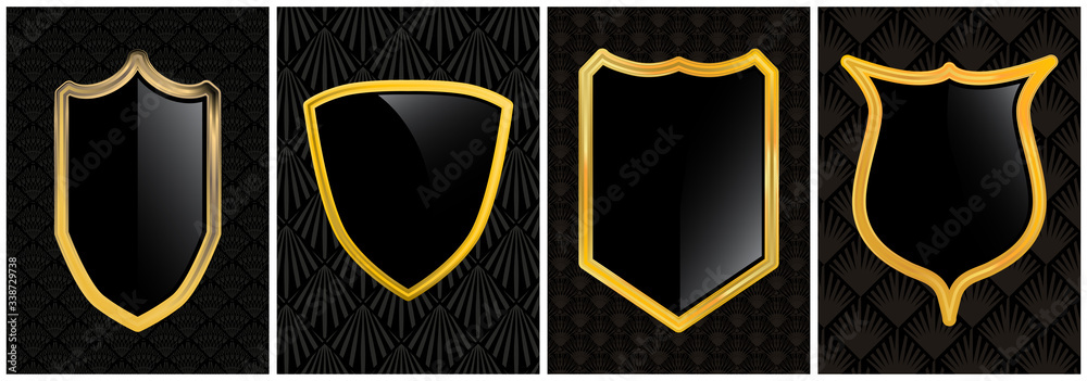 Retro vector black and gold security shield badge graphic emblem logo ...
