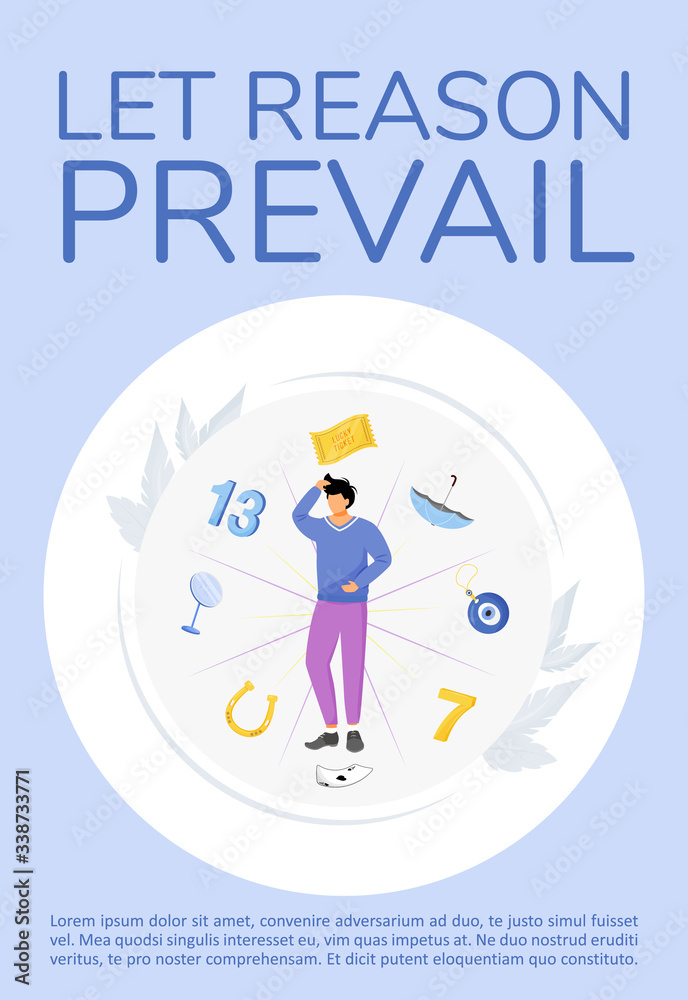 Let reason prevail poster flat vector template. Superstitions and ...
