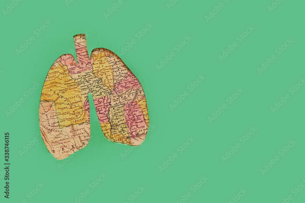 Lung health therapy medical concept . silhouette of lungs on map of usa ...