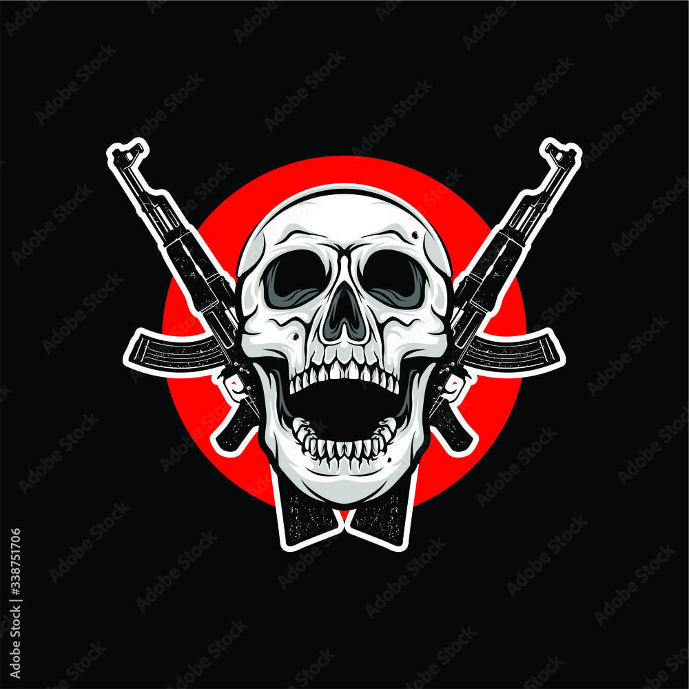 skull with crossed machine guns, Design element for logo, poster, card ...
