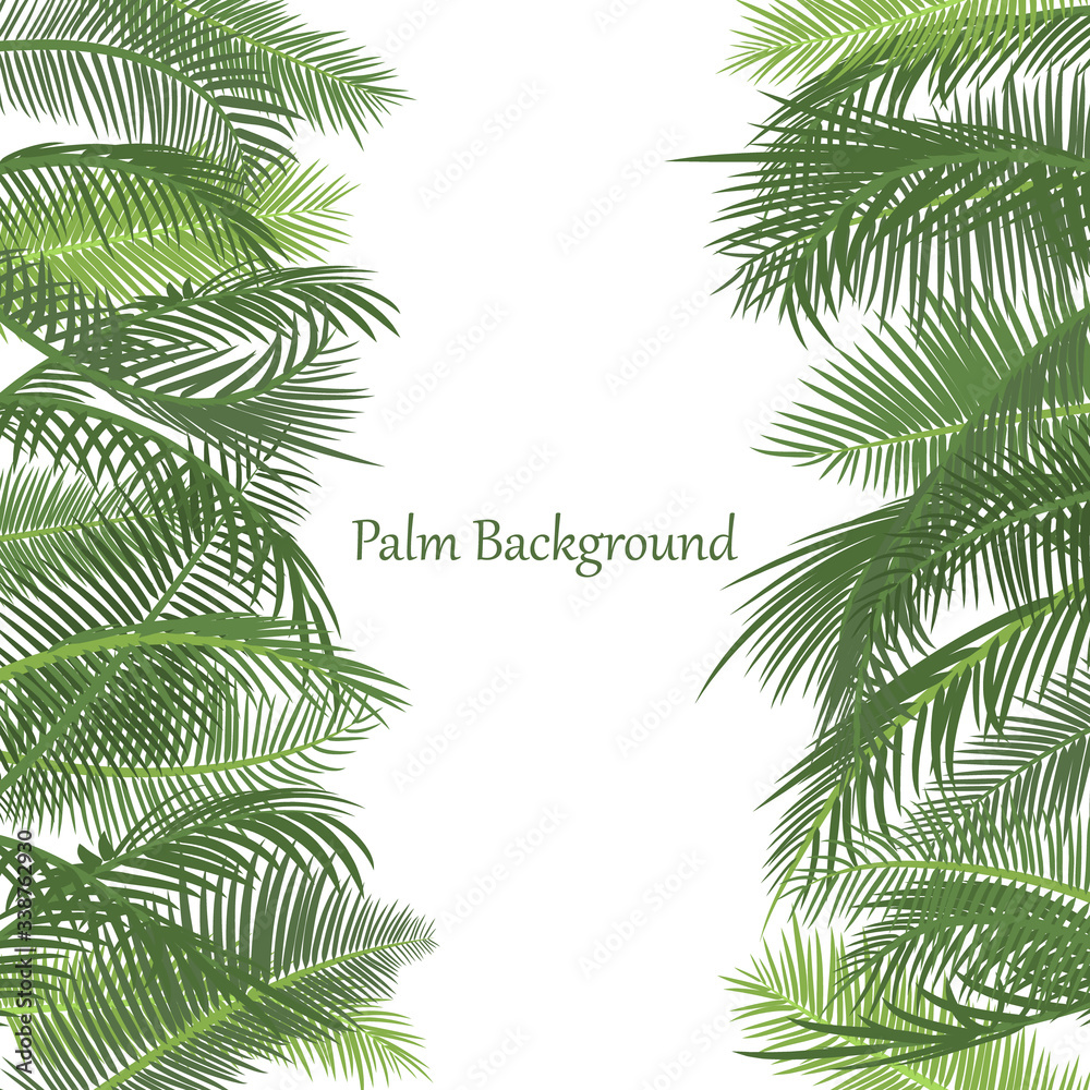 Background template with palm leaves. Minimalistic design. Border ...