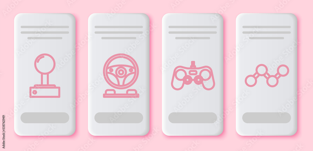 Set line Joystick for arcade machine, Racing simulator cockpit, Gamepad and Share. White ...