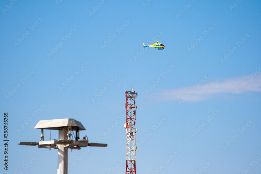Traffic helicopter of the Spanish interior ministry flying near an ...