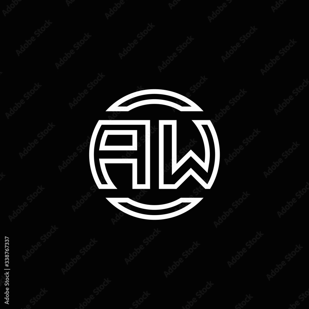 AW logo monogram with negative space circle rounded design template ...