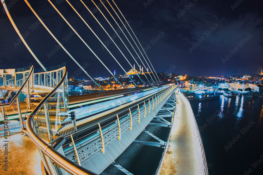 Istanbul modern looking metro train line long exposure and platfrom ...