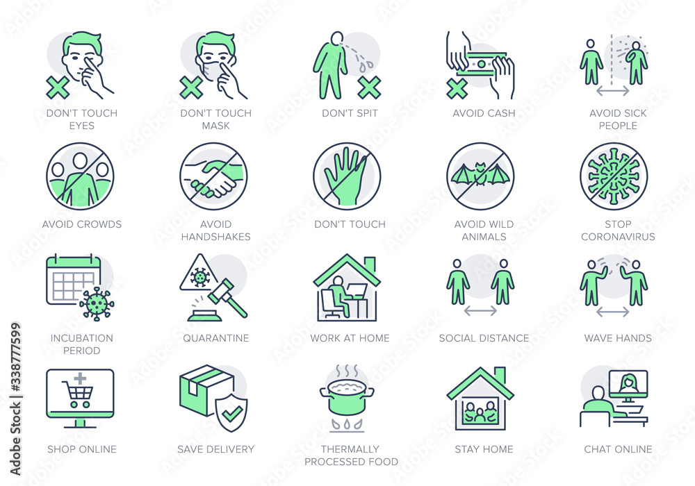 Coronavirus prevention line icons. Vector illustration include icon ...