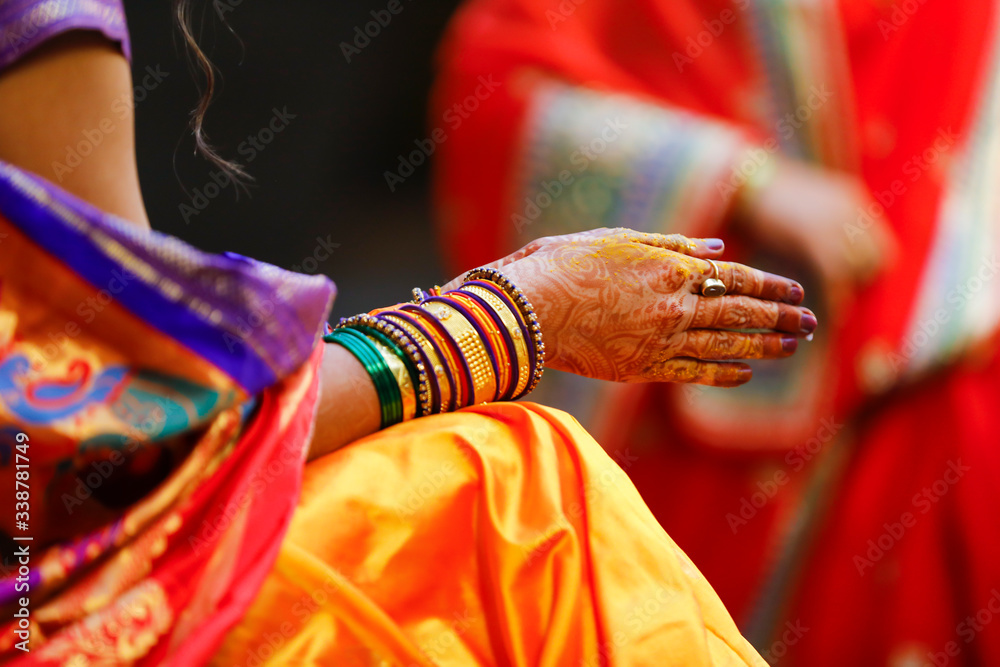 Indian wedding ceremony: bridal hand in haldi ceremony Stock Photo ...