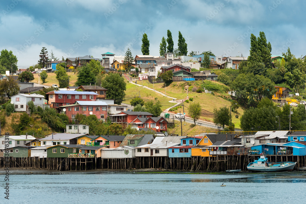 Traditional Stilt Houses known as Palafitos in Castro, Chiloe Island ...