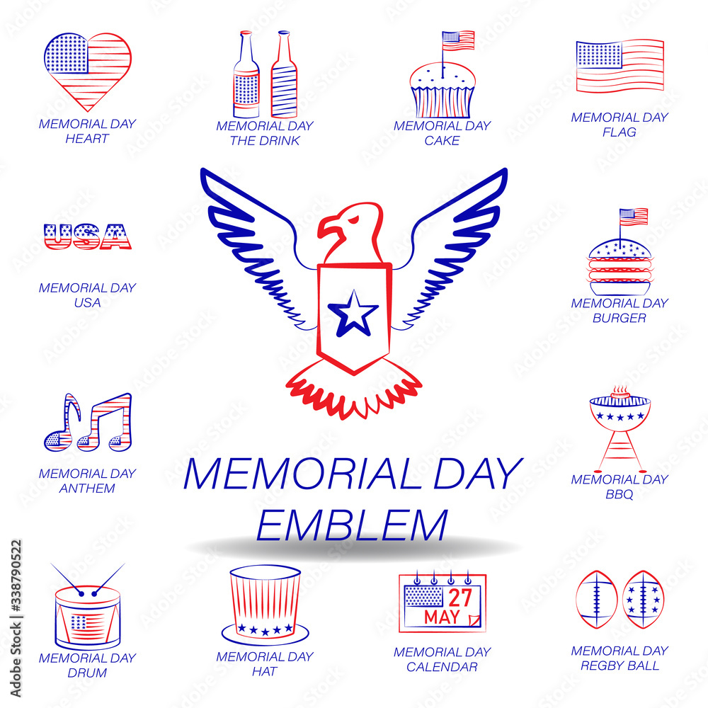 memorial day emblem colored icon. Set of memorial day illustration icon ...