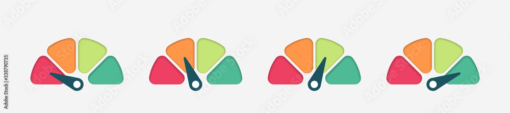 Radial scale from red to green with arrow hand pointer. Vector ...
