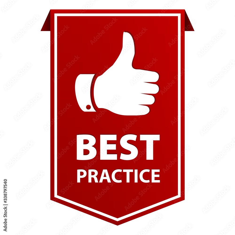 Best Practice red tag ribbon banner with thumb up icon isolated on ...
