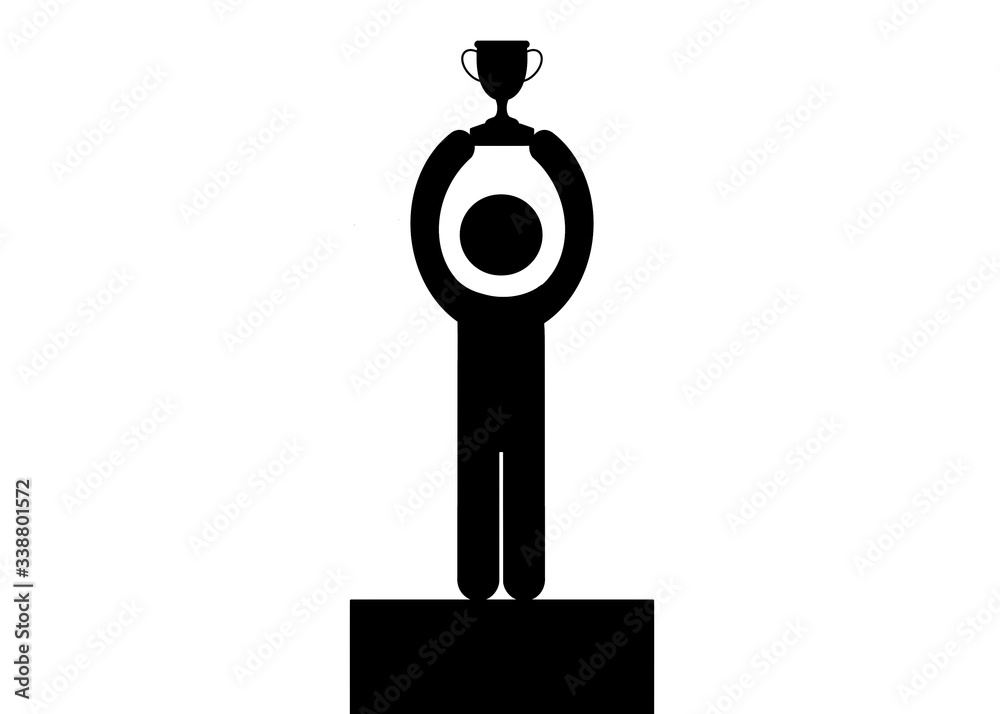 stick man icon person holding a gold medal success win winners Stock ...