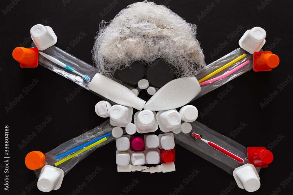 Concept of environmental pollution with plastic waste. Top view of a ...