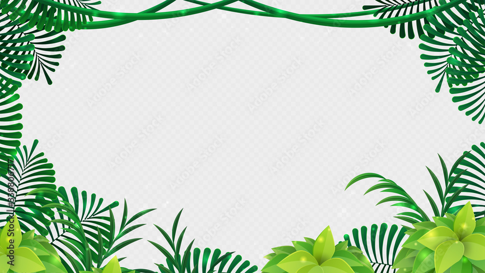 Tropical jungle frame with leaves isolated on white background for your ...