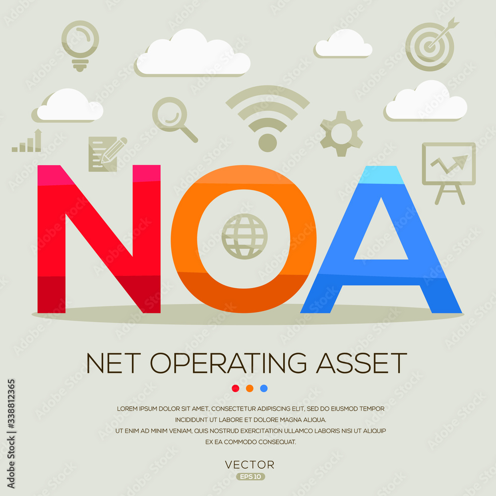 NOA mean (net operating asset) ,letters and icons,Vector illustration ...