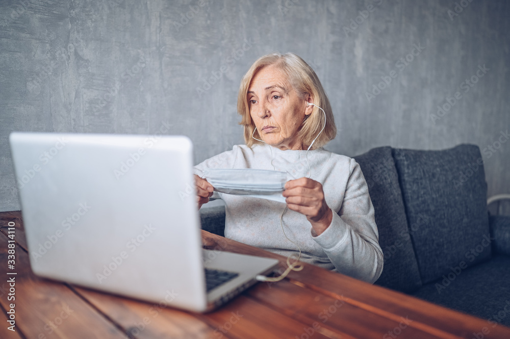 Technology, old age and people concept - older senior woman with face ...