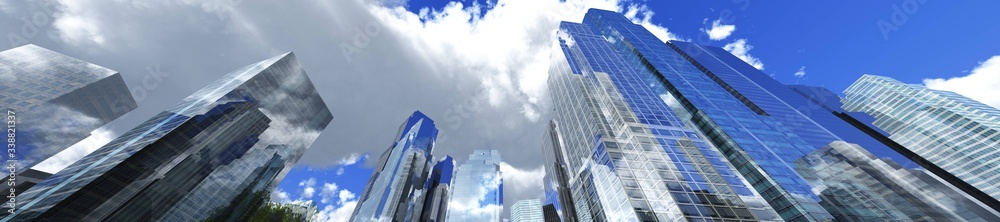 Skyscrapers against the sky, panorama of the city with high-rise ...