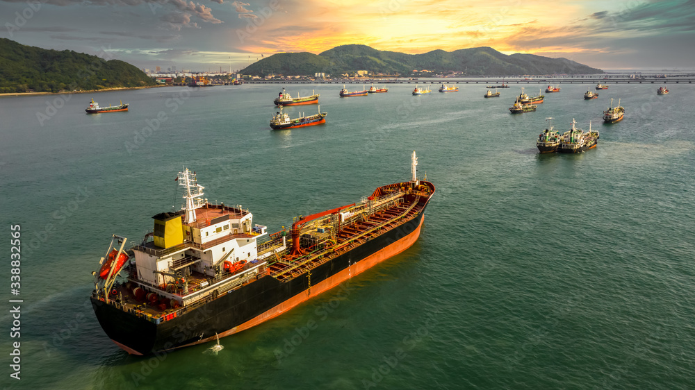 Aerial view oil and gas petrochemical tanker offshore in open sea ... Aerial view oil and gas petrochemical tanker offshore in open sea ...