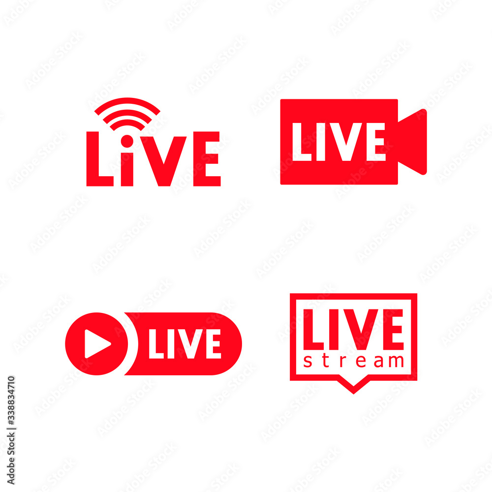 Vecteur Stock Set of live streaming icons. Red symbols and buttons of ...