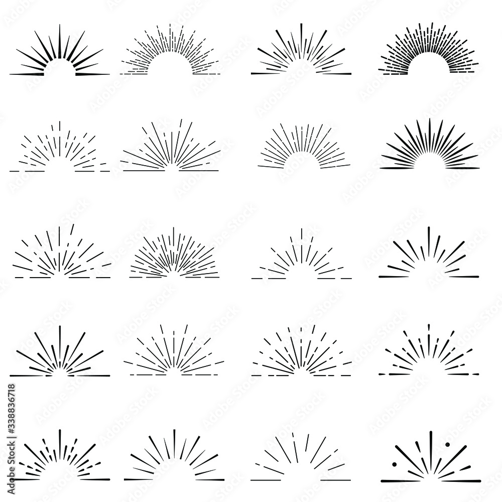 Retro sunburst. Sunrise rays light burst line shine sunshine sunbeam ...