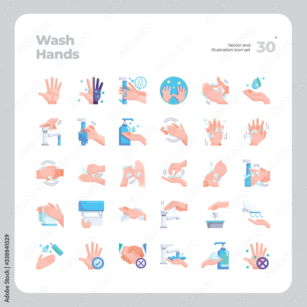 Vector Flat Icons Set of Washing Hands or Virus Protection Icon. Design ...