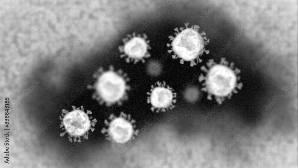 Realistic animation of a group of coronavirus particles as seen under a ...