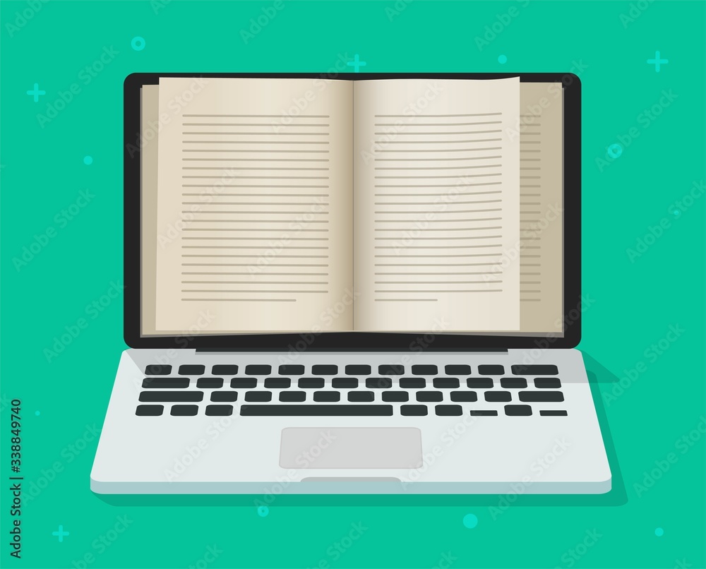 Digital book online on laptop computer screen or pc as electronic ...