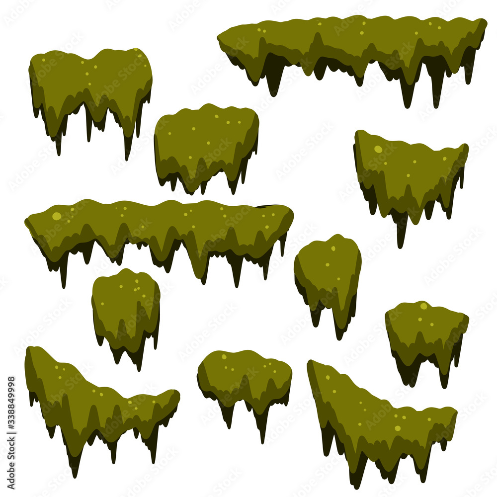 Set of swamp moss of different shapes. Marsh element. bog mud and mold ...