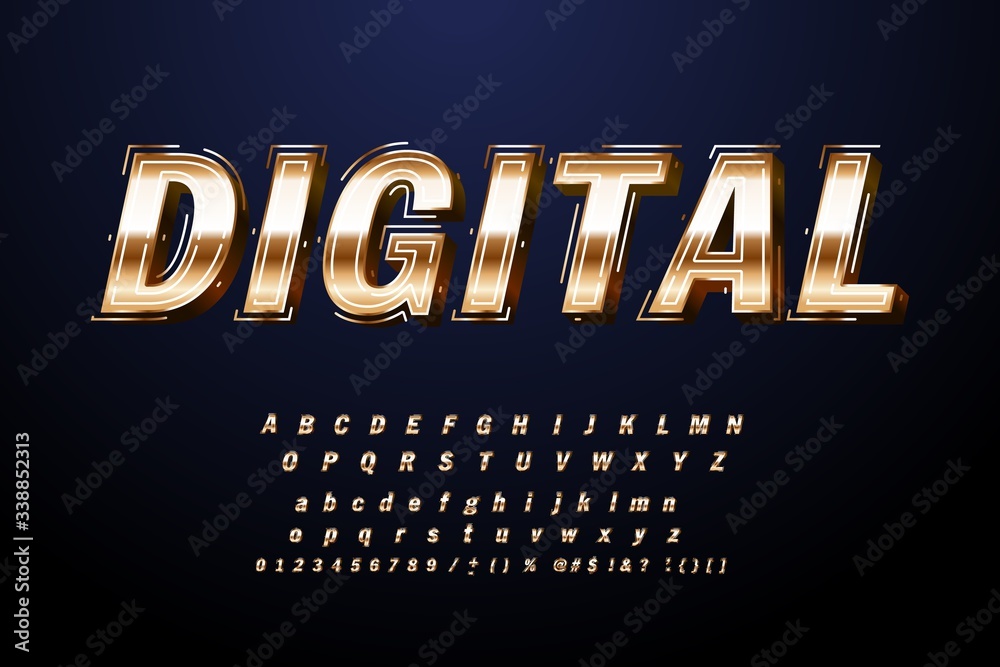 Vector set of elite gold alphabet letters, numbers and punctuation ...