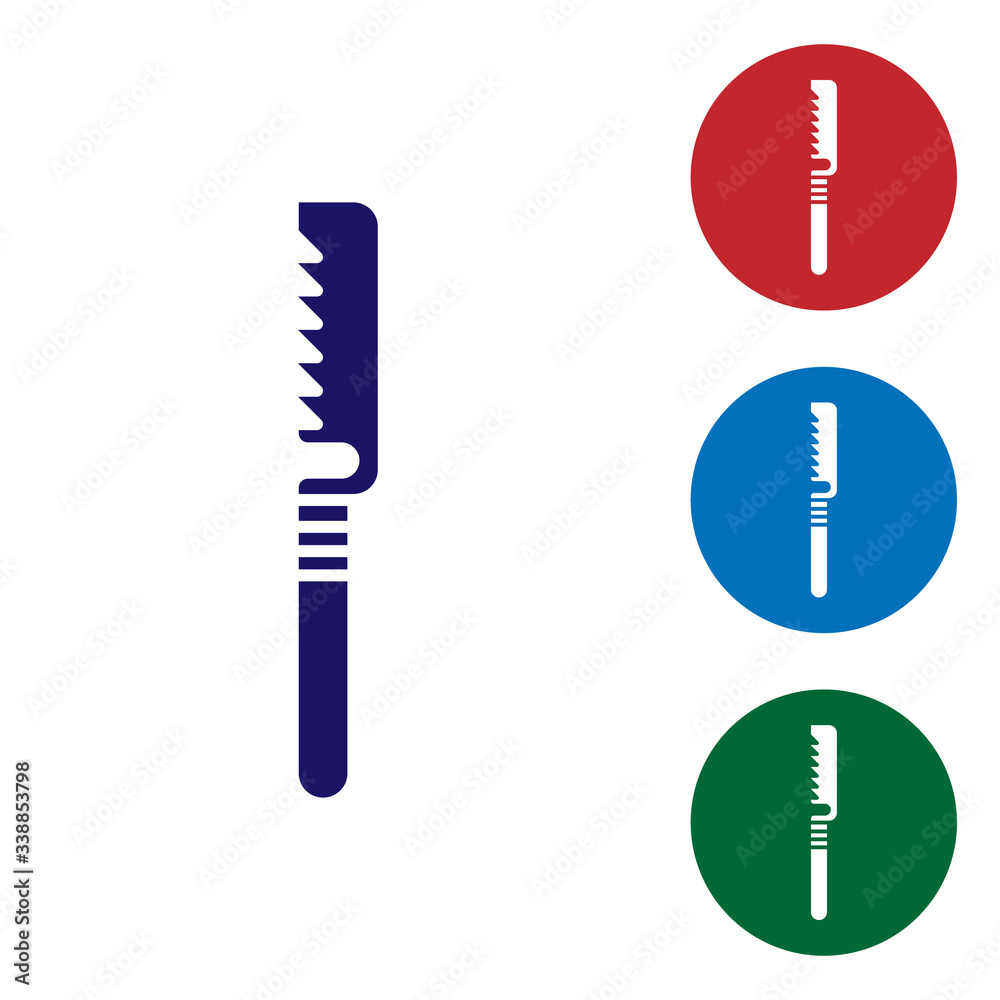 Blue Medical saw icon isolated on white background. Surgical saw ...