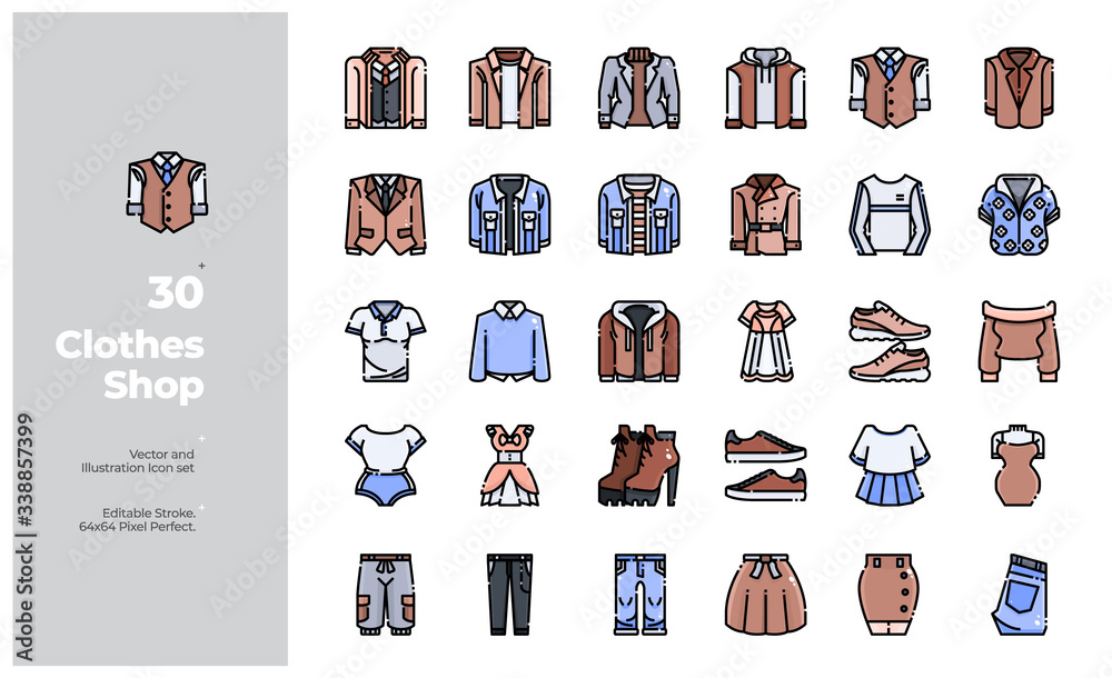 Vector Color Line Icons Set of Clothes Icon. Editable Stroke. Design ...
