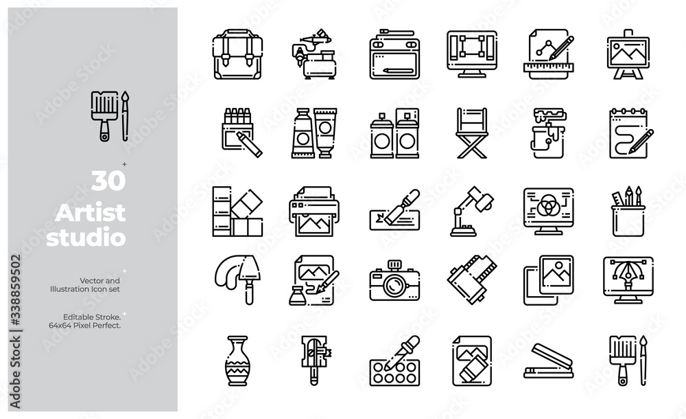 Vector Line Icons Set of Graphic Studio & Art Element Icon. Editable ...