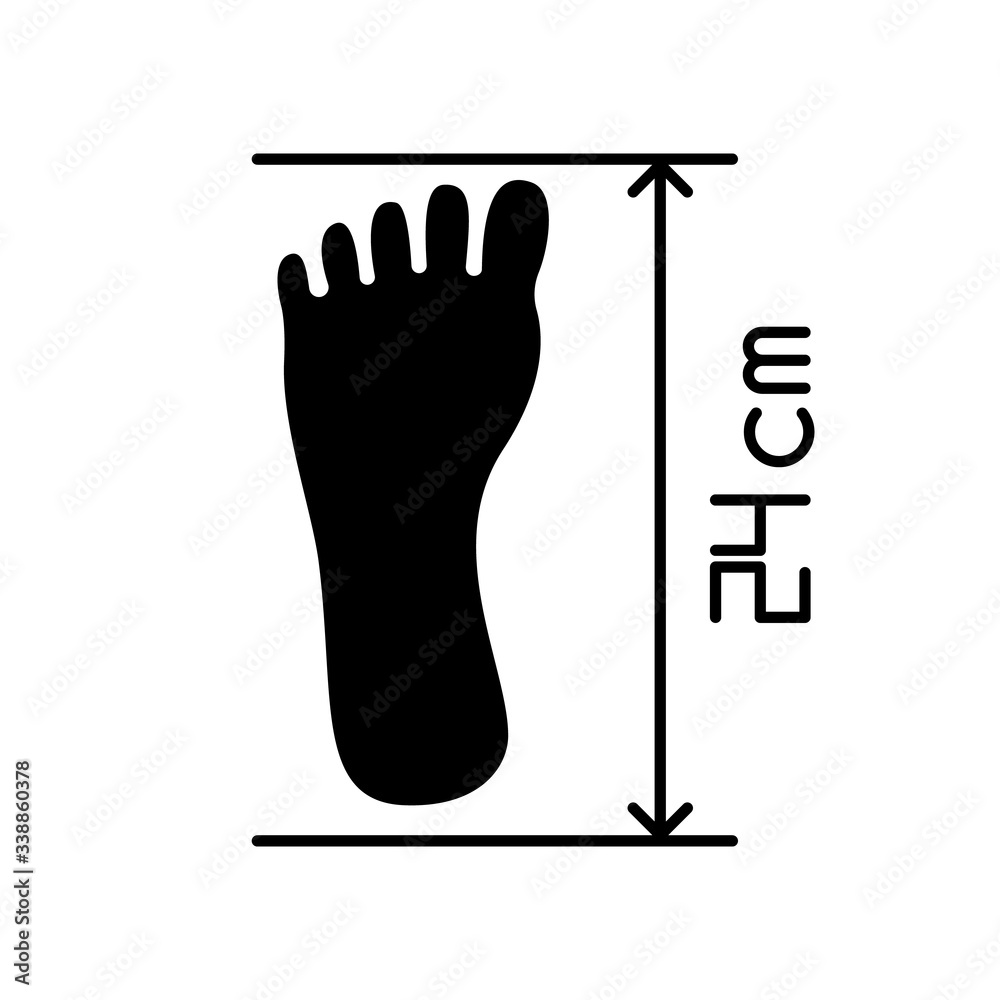 Foot length from toe to heel black glyph icon. Body part size ...