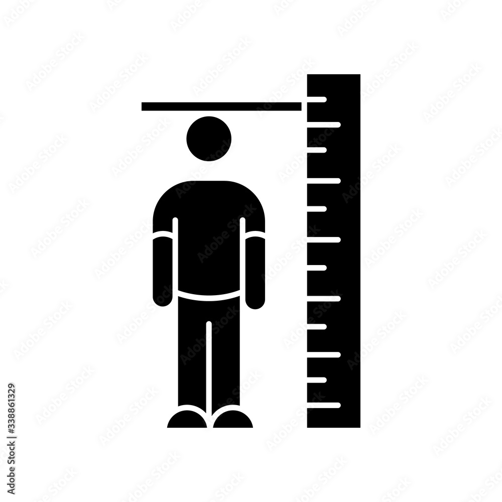 Height measurement black glyph icon. Human body size determination ...